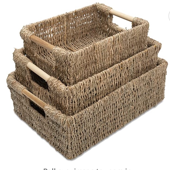 Vatima | Storage & Organization | Seagrass Nesting Baskets Wooden ...